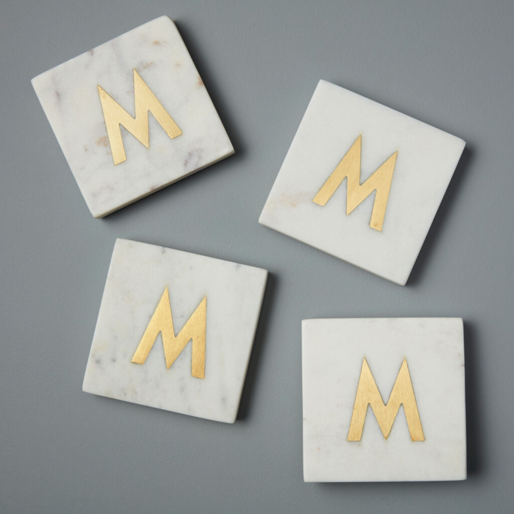 Verona Marble Monogram Coasters Set of 4 - Letter M - Be Home B2B Site